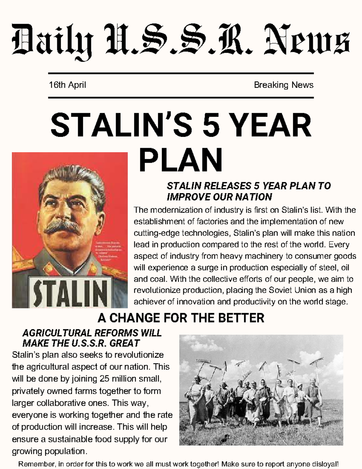 U.S.S.R. Propaganda: Stalin’s April 5-Year Plan for Industry ...