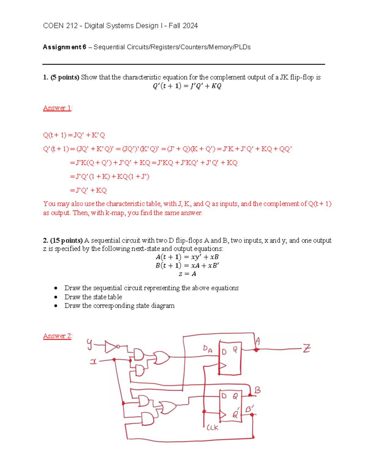 COEN 212 Digital Systems Design I Fall 2024 Assignment 6: Sequential ...