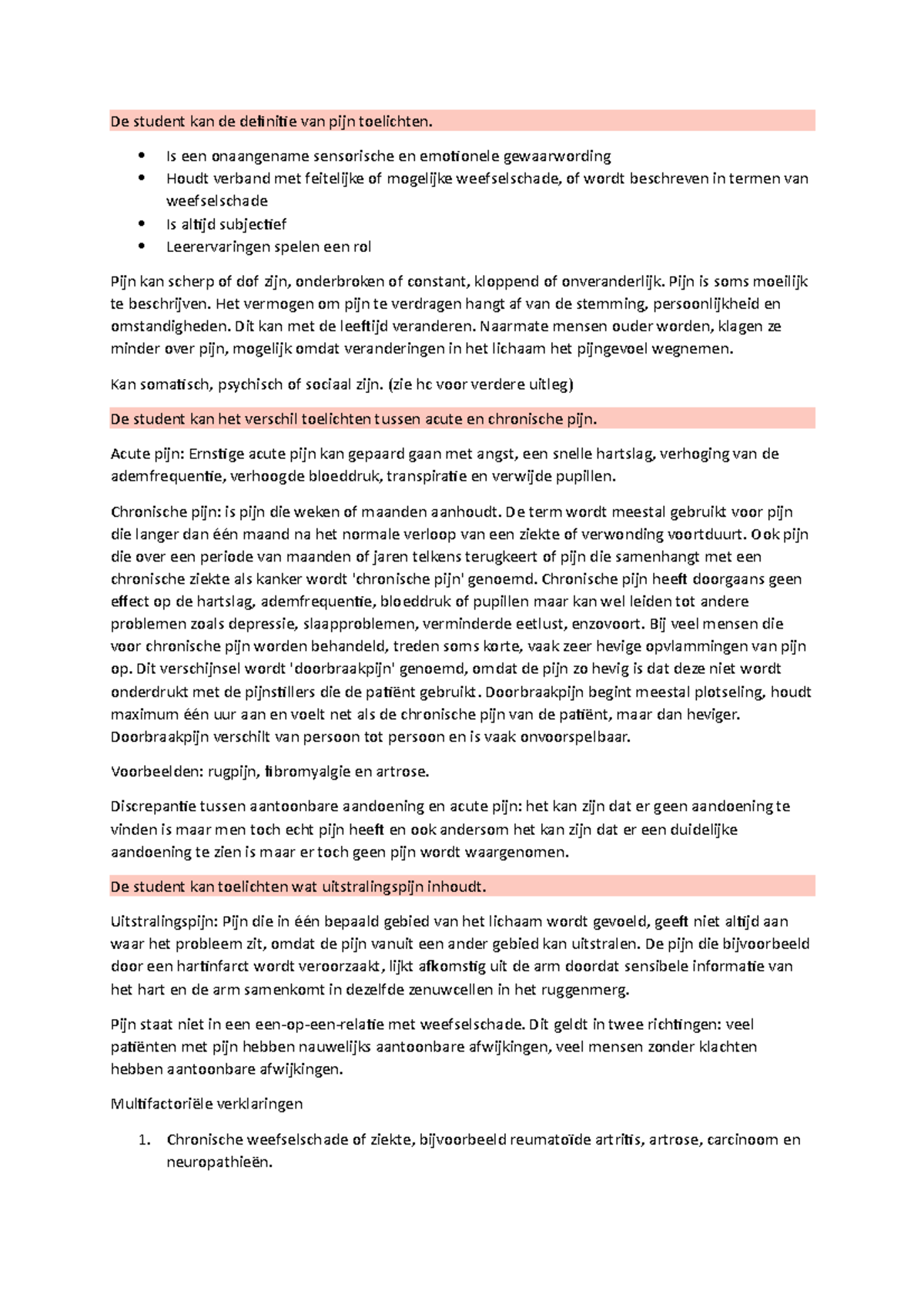 WC 10 Pijn - werkcollege van het blok klinische zorgtrajecten 1 met ...