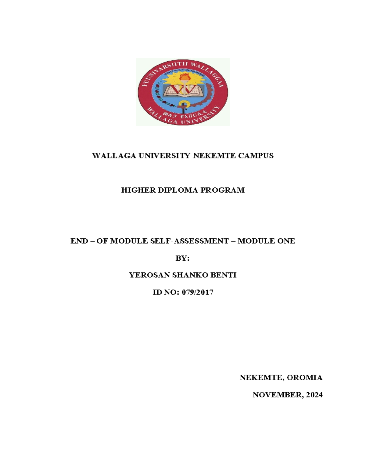 Module One Self-Assessment & Performance Reflection - HDP 2024 - Studocu