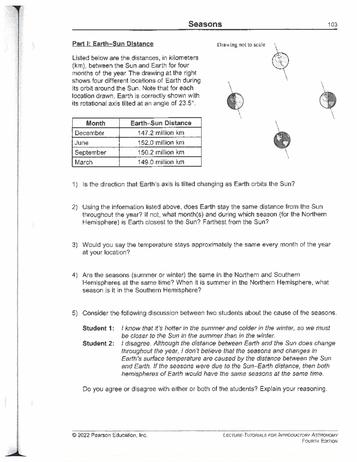 Seasons 103 Lecture-Tutorial: Understanding Earth's Orbit and Seasons ...