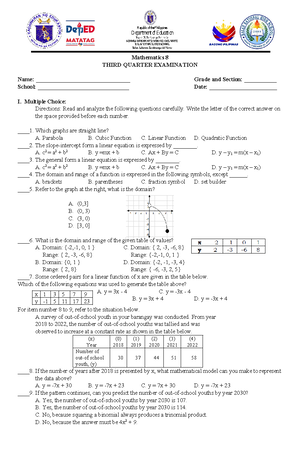 Mathematics 10 - Assessment - Mathematics 10 SECOND QUARTER EXAMINATION ...