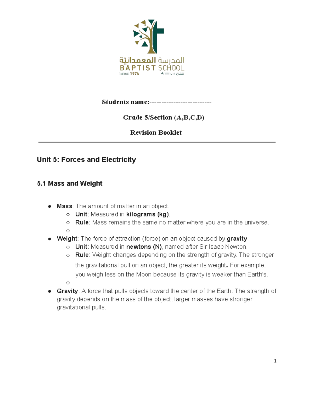Unit 5 Revision: Forces & Electricity - Key Concepts and Answers - Studocu