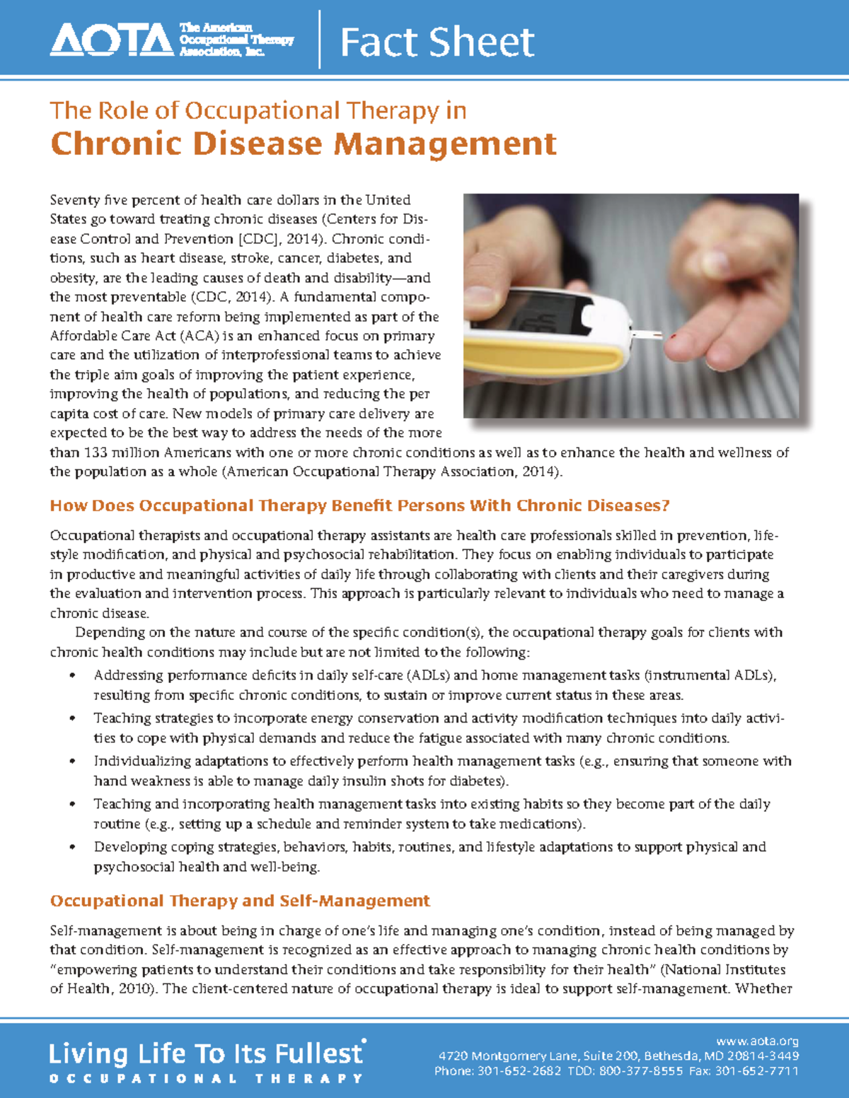 OT 4720: Fact Sheet on the Role of Occupational Therapy in Chronic ...