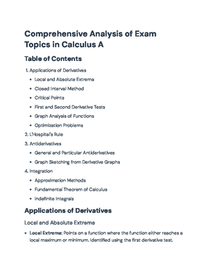 Calculus Study Guide: Limits, Derivatives, and Integrals Overview - Calculus Study Guide Table ...
