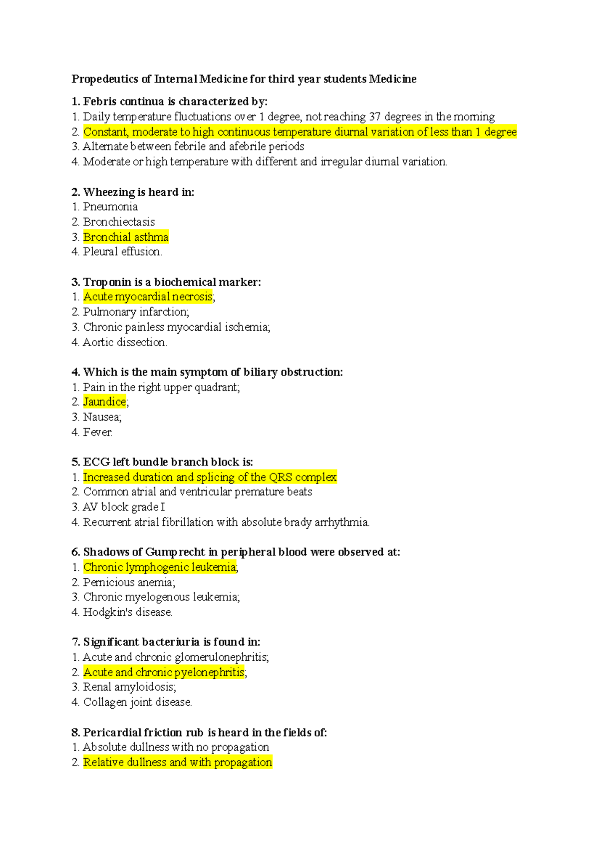 Internal Med questions + answers - Propedeutics of Internal Medicine ...