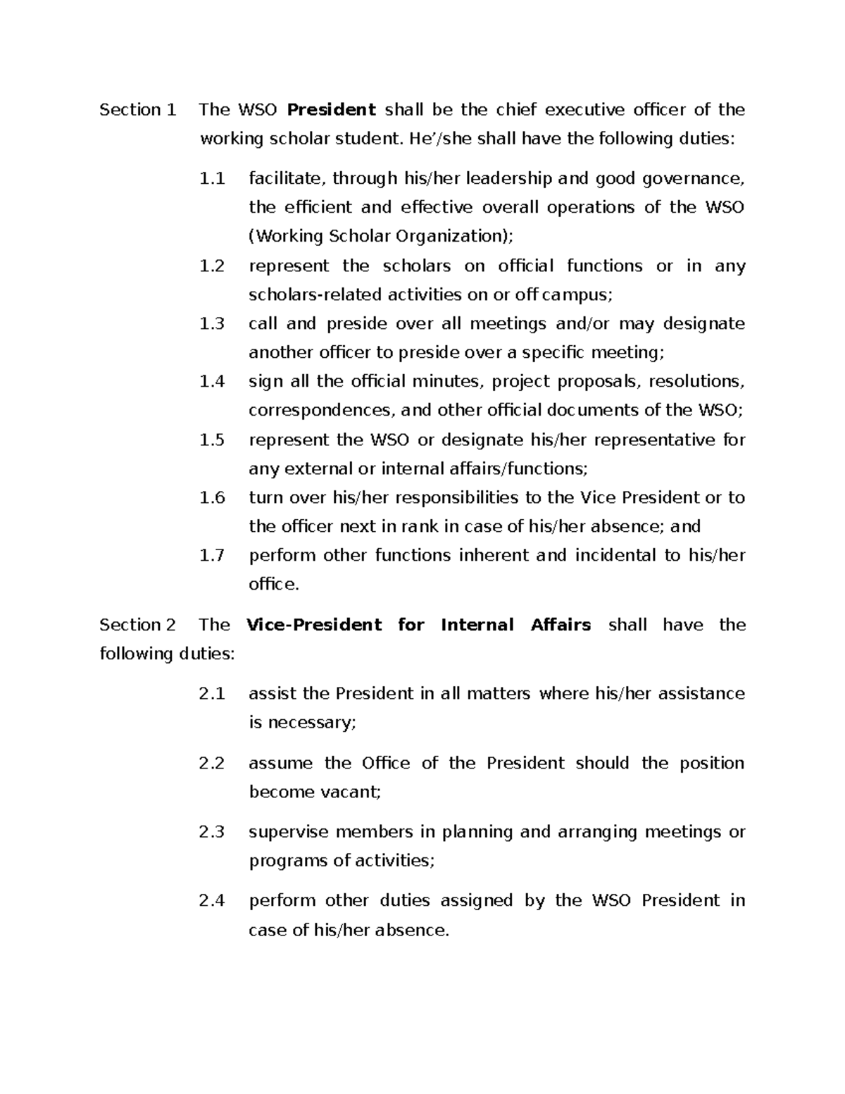 WSO Duties and Responsibilities Overview - Studocu