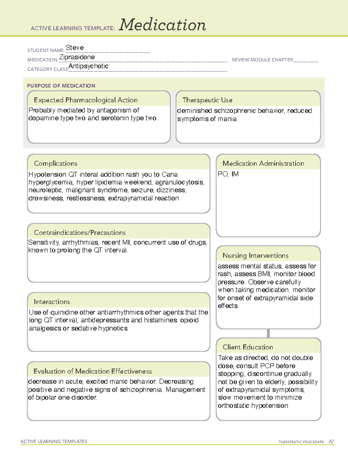 ATI Nursing Active Learning Template: Ziprasidone Overview - Studocu
