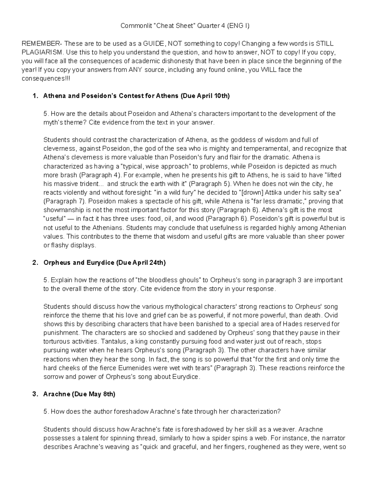 Commonlit Q4 Study Guide and Analysis ENG I Cheat Sheet - Studocu
