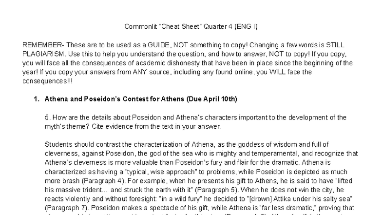Commonlit Q4 Study Guide and Analysis ENG I Cheat Sheet - Studocu