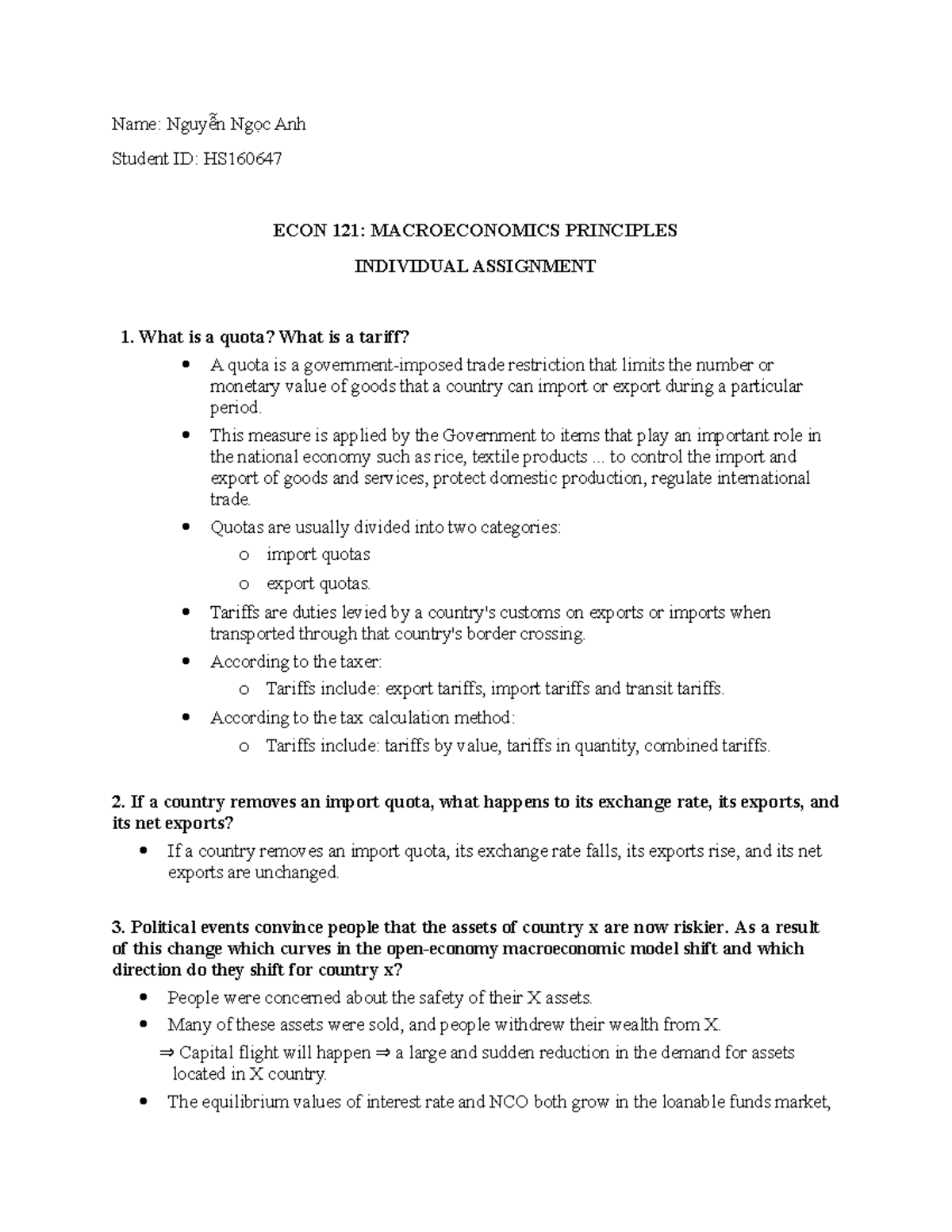 ECO121 - MACROECONOMICS - Individual Assignment 2: Trade Policies ...