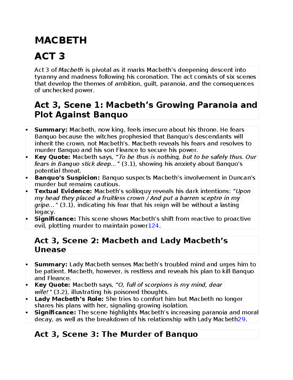 ACT 3 MACBETH: Descent into Tyranny and Madness - Studocu