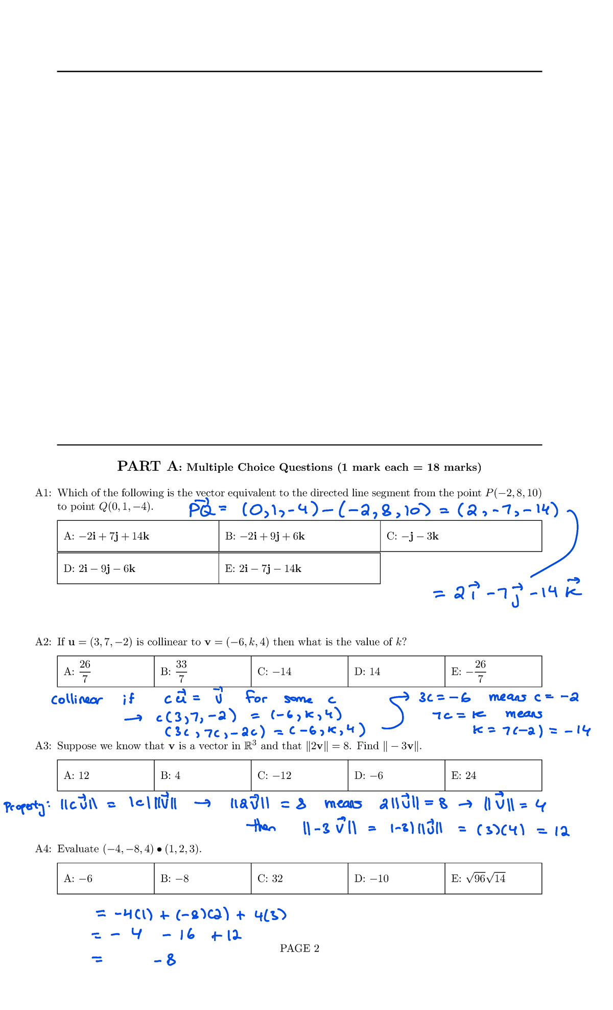Solutions of multiple choice questions-MATH1229 AFall 24-T1 - PART A ...