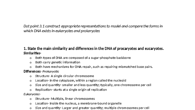 Dot Point 3.1: Comparing Prokaryotic and Eukaryotic DNA Structures ...