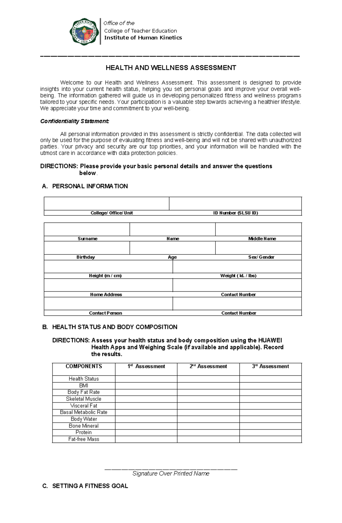 Health 20AND 20 Wellness 20 Assessment - College of Teacher Education ...