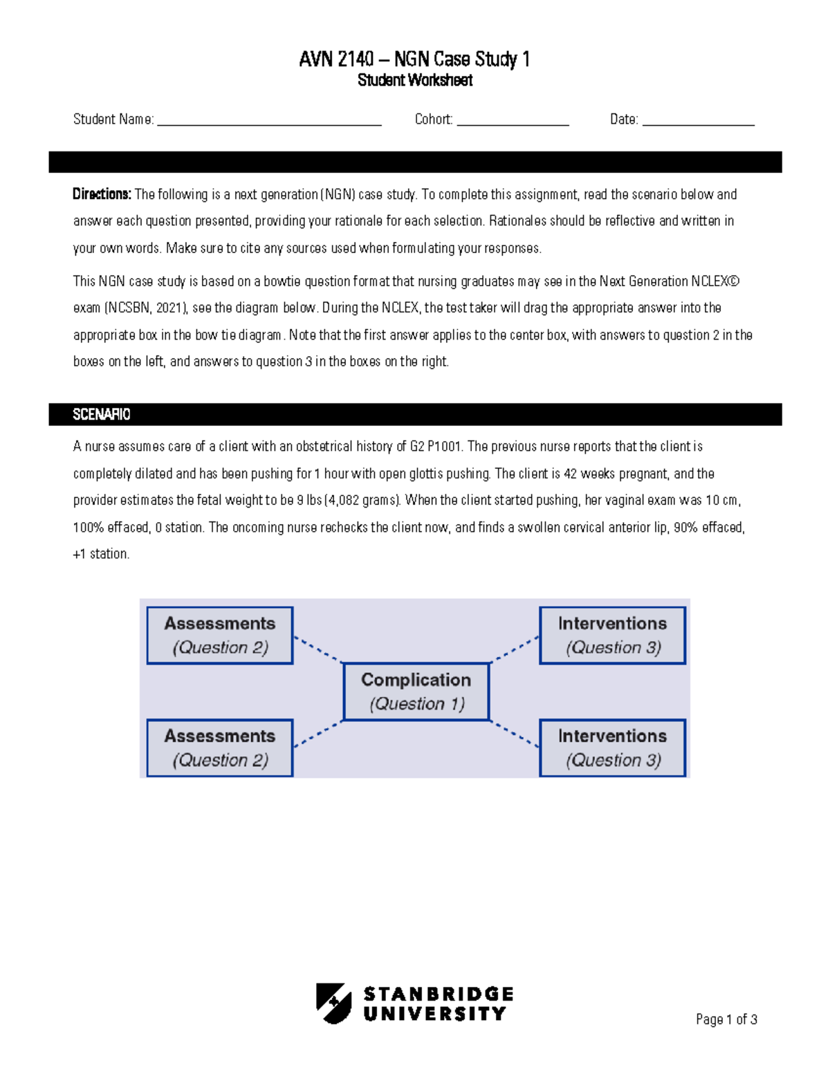 AVN 2140 NGN Case Study 1: Student Worksheet & Scenario Analysis - Studocu