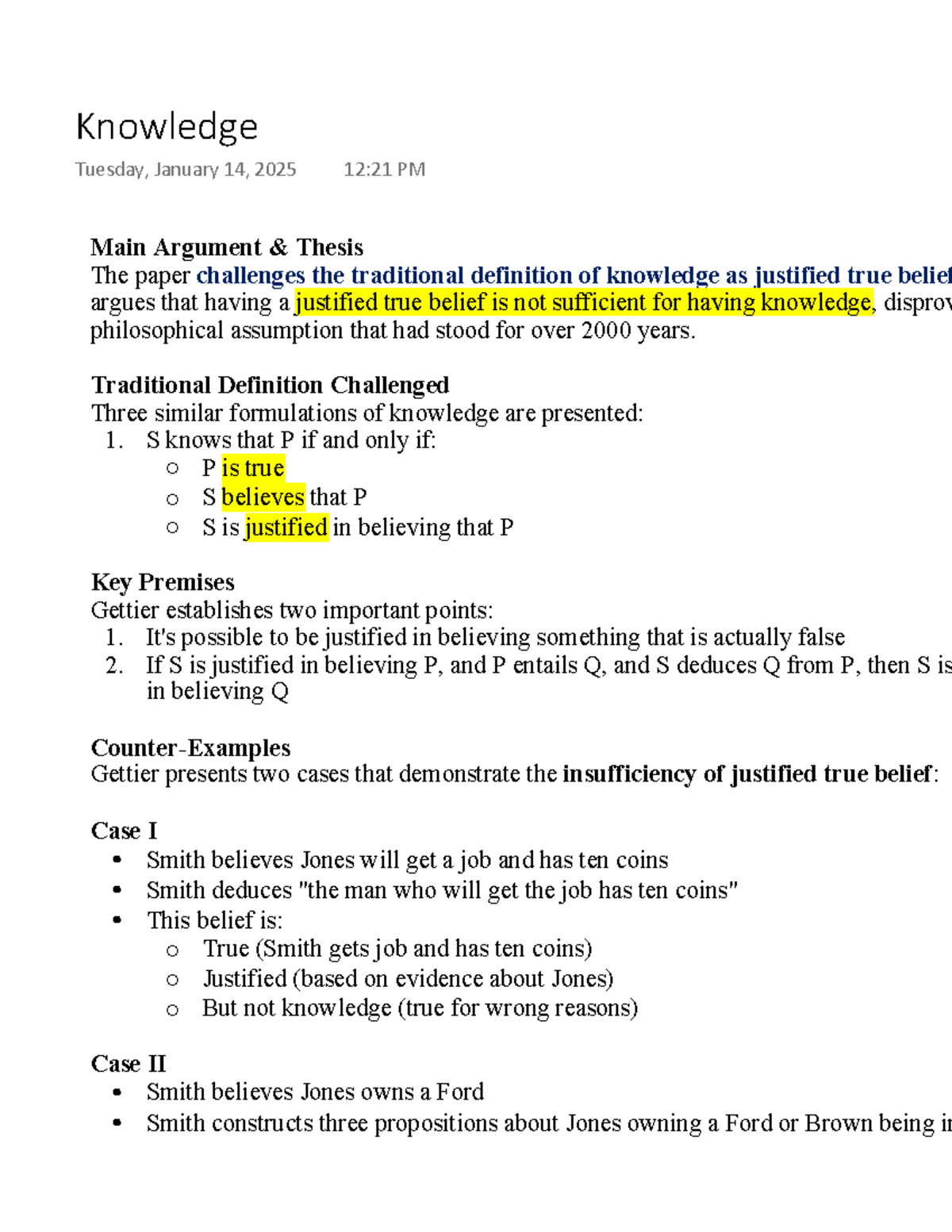 Notes-Knowledge - Notes on knowledge - Main Argument & Thesis The paper ...