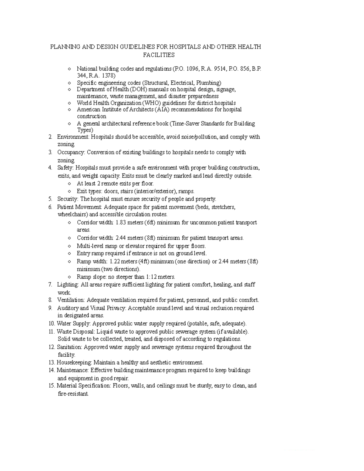 PLANNING & DESIGN GUIDELINES FOR HOSPITALS (P.O. 1096, R.A. 9514) - Studocu