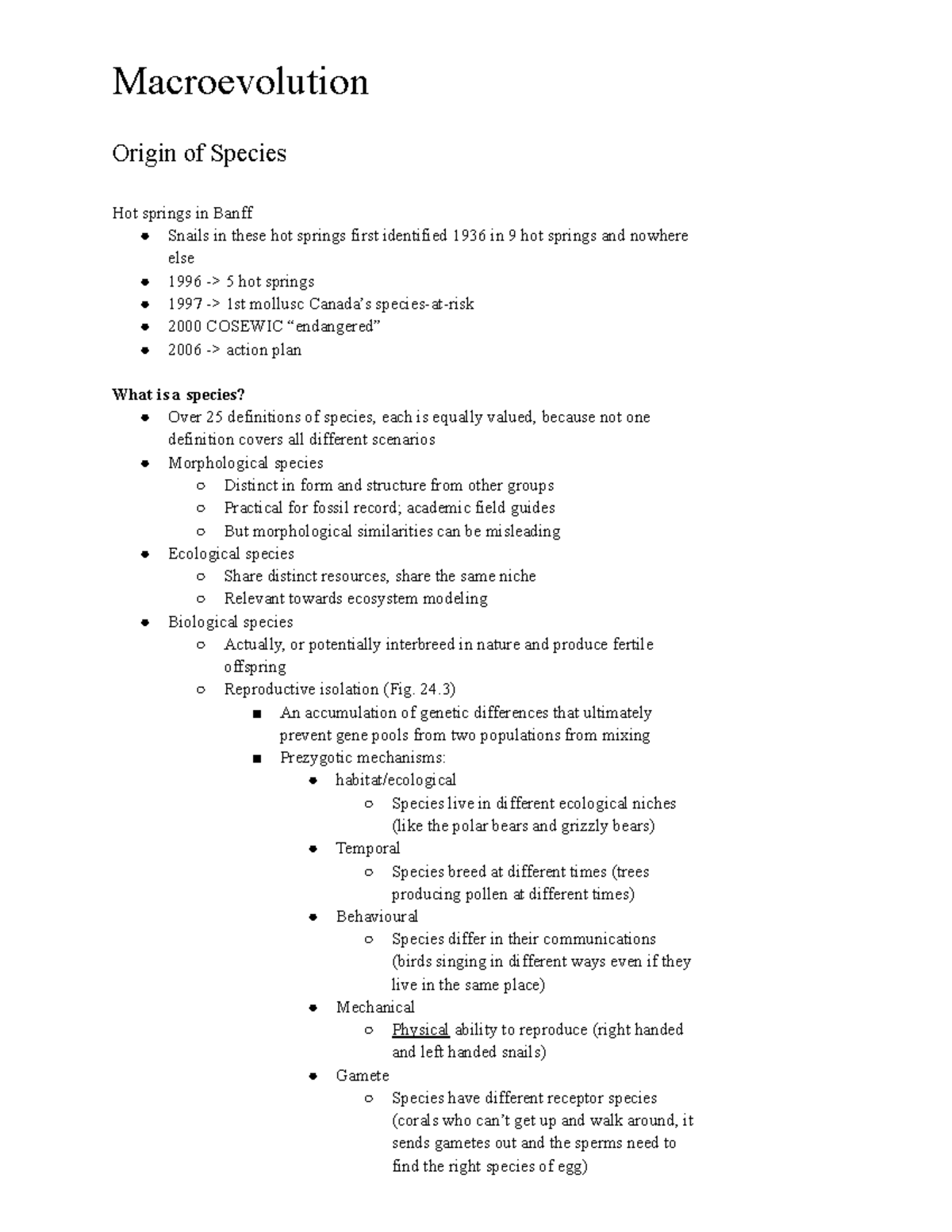 BIOL1104 Lecture 5 notes on macroevolution and species definitions ...