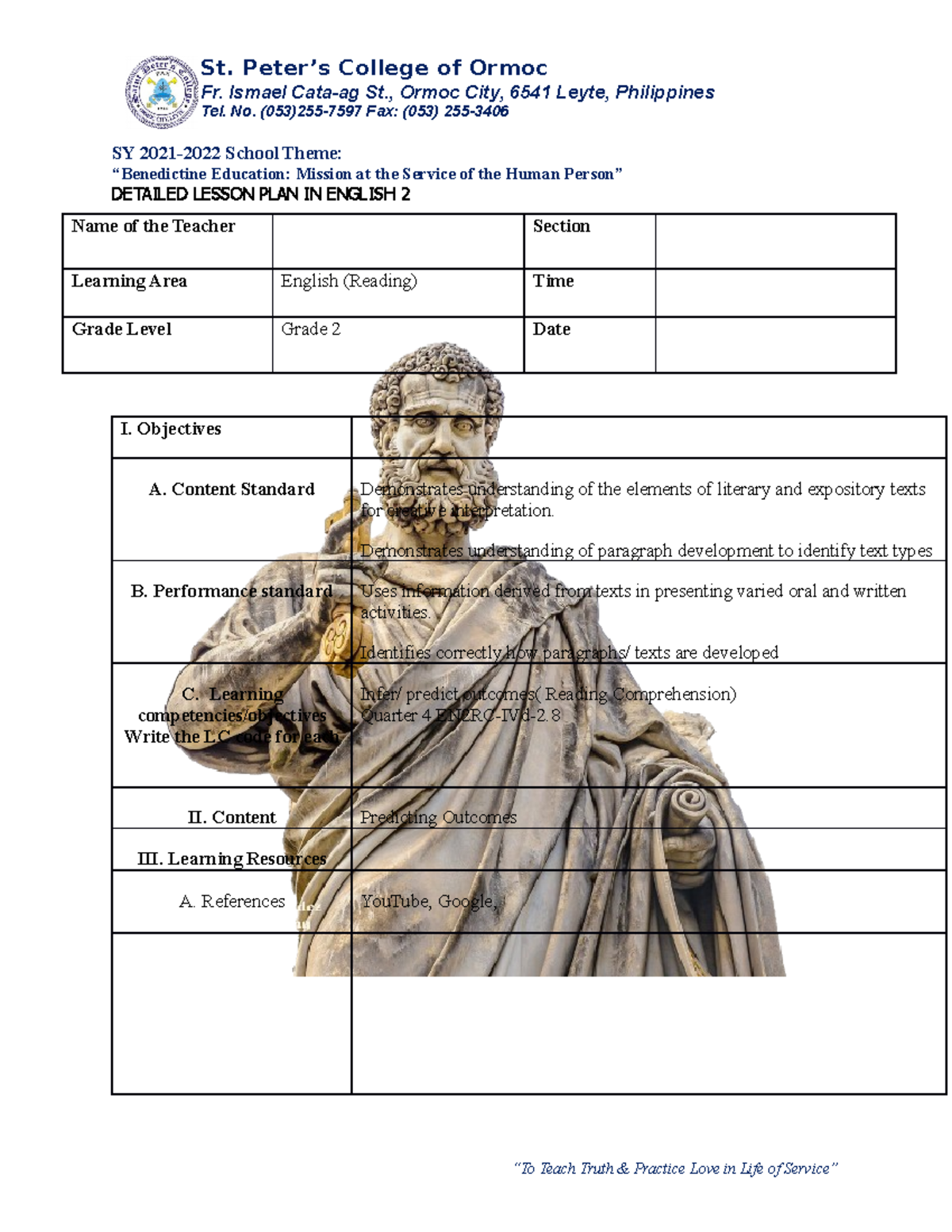 Detailed Lesson Plan - Elem Ed 15: Predicting Outcomes in Grade 2 - Studocu