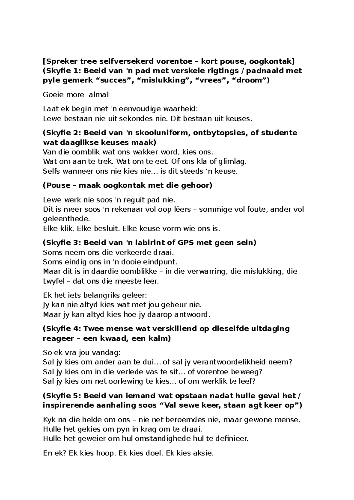 Afrikaans Essay: Keuses en Lewe se Rigtings - 'n Inspirerende Toespraak ...