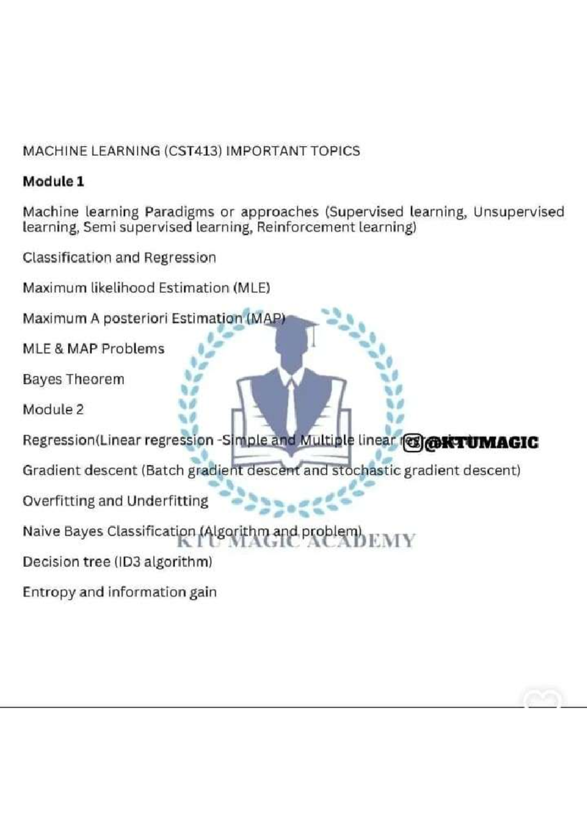 Machine Learning Important Topics - MACHINE LEARNING (CST413) IMPORTANT ...
