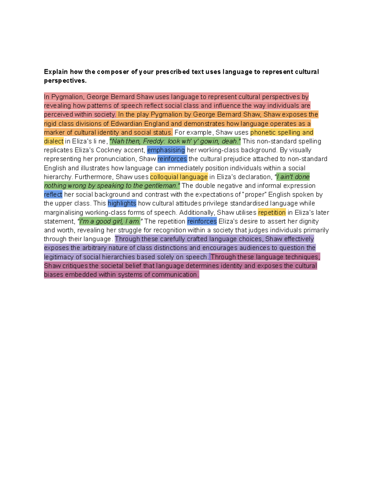 Mod A vs Common Mod - Pygmalion Language Analysis Essay - Studocu