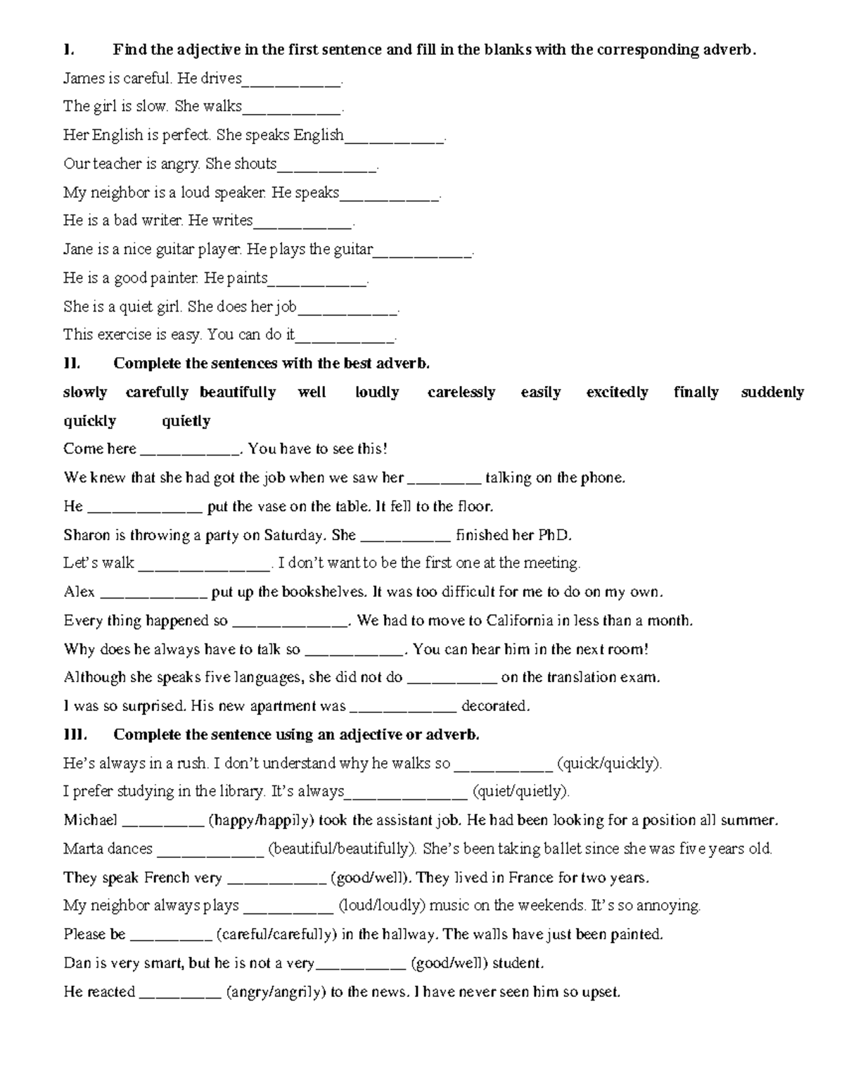 Adv - Adj Practice: Adverb and Adjective Exercises - Studocu