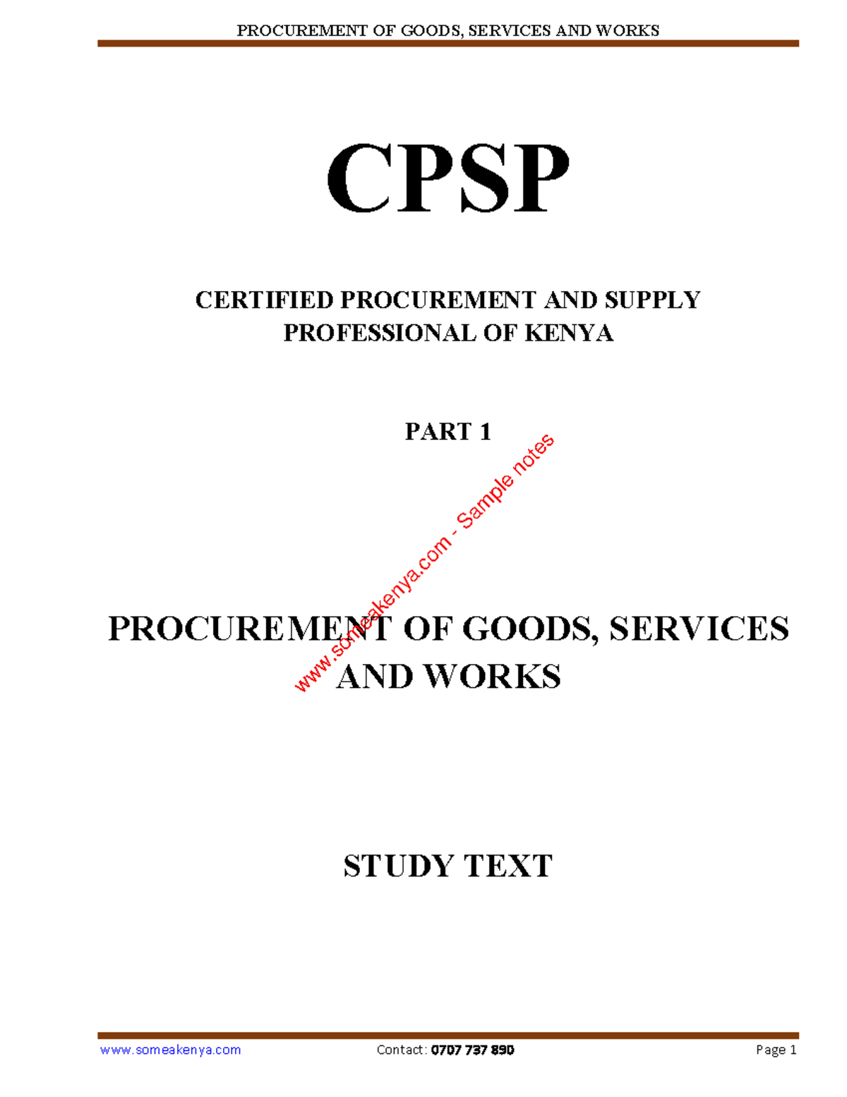 Procurement of Goods, Services and Works - Sample - CPSP CERTIFIED ...