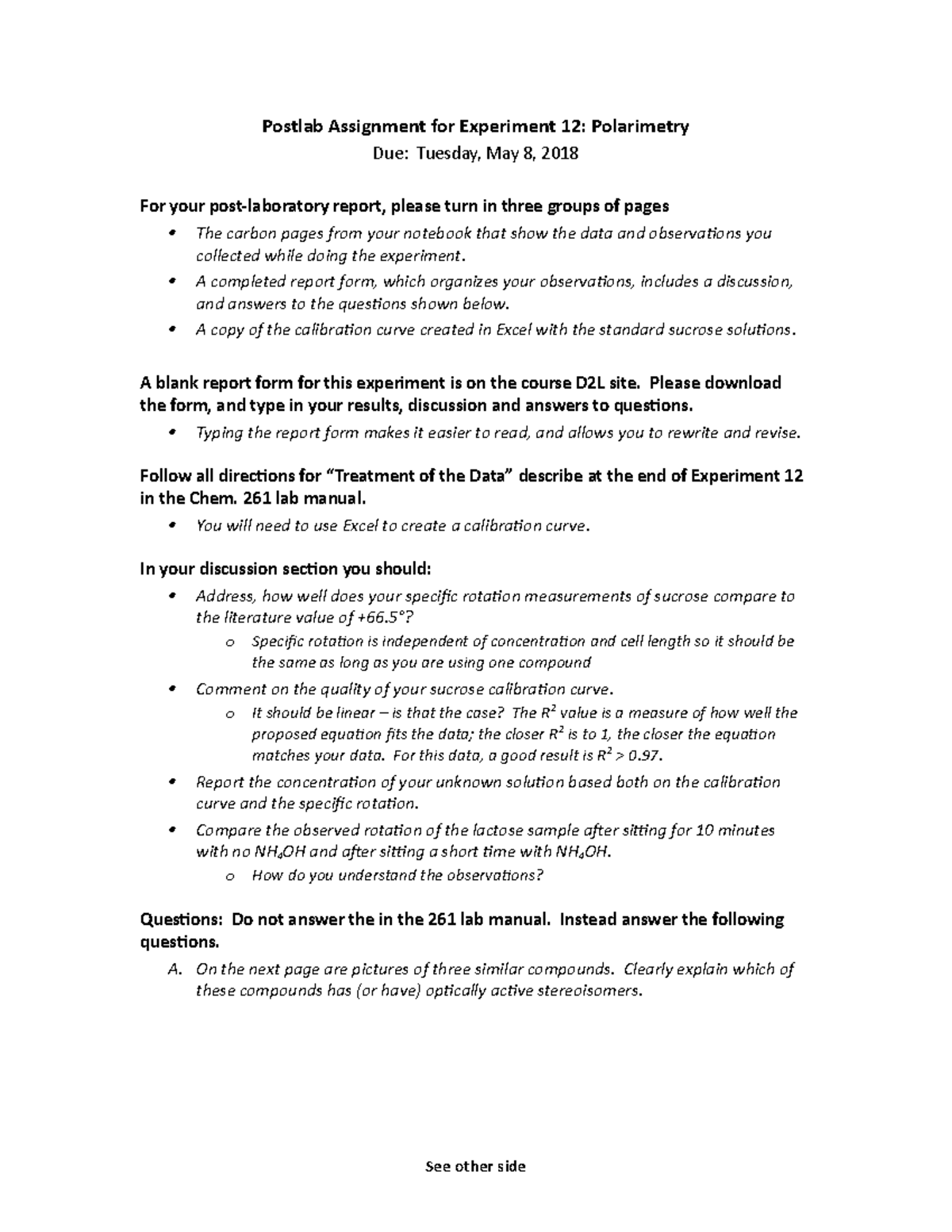 Polarimetery Post Laboratory Report - Student Guide - Postlab ...