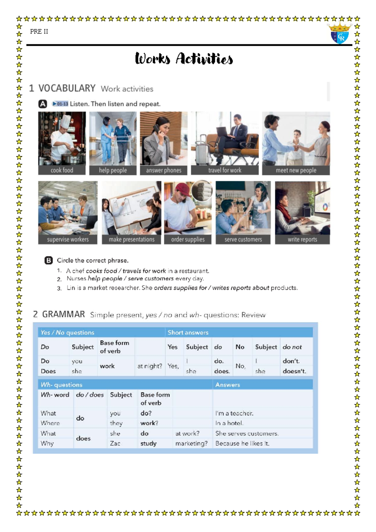 Clase 3 PRE II - Vocabulary and Grammar Activities - Studocu