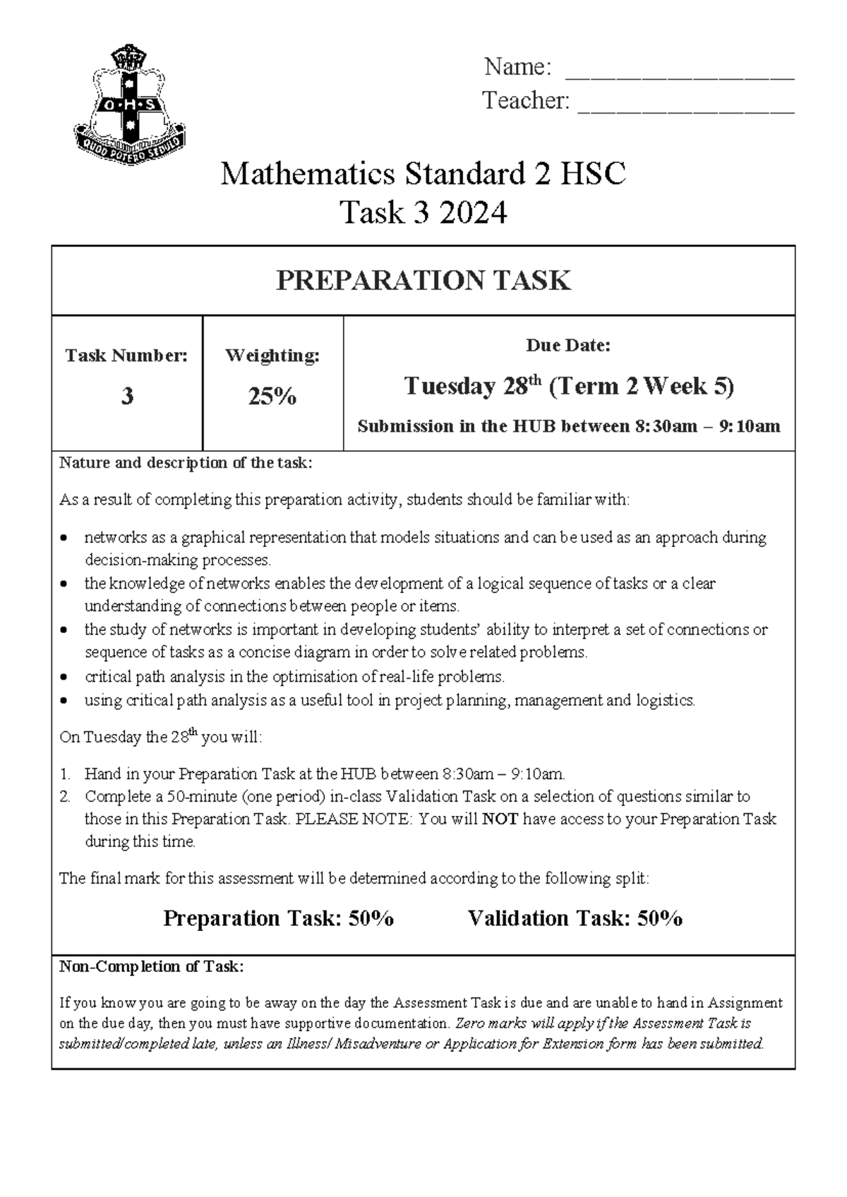 Yr 12 Maths Standard 2 HSC Task 3 Preparation Due T2W5 - Studocu