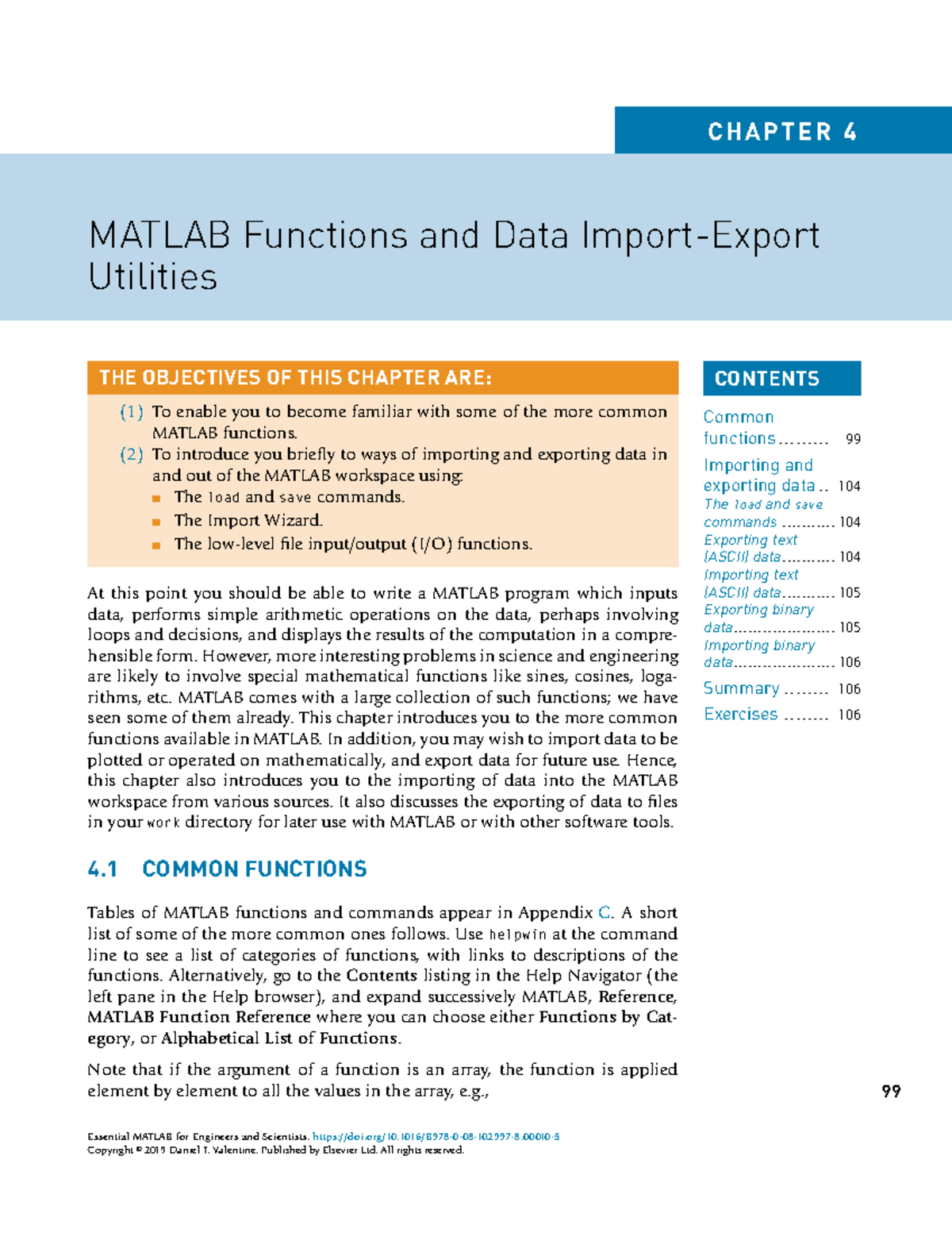 MATLAB Functions & Data Import/Export Utilities (Chapter 4) - Studocu