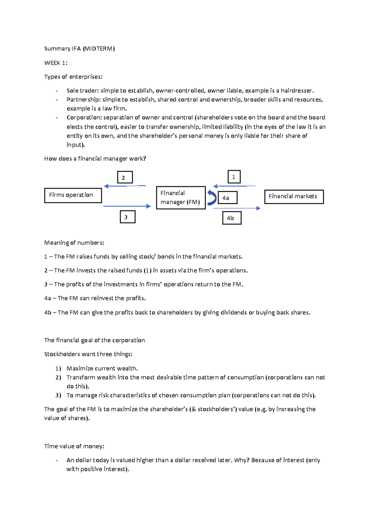 Summary of IFA Midterm Concepts and Financial Management Principles ...