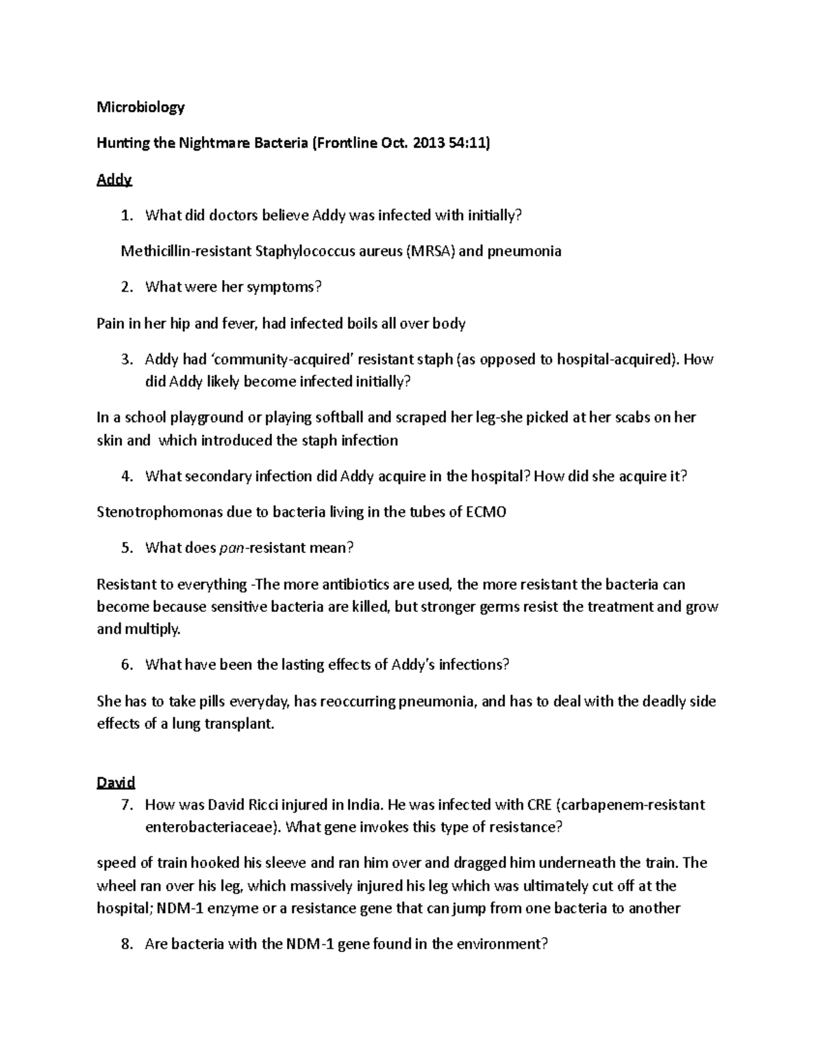 Hunting Nightmare Bacteria: Worksheet Insights and Analysis - Studocu