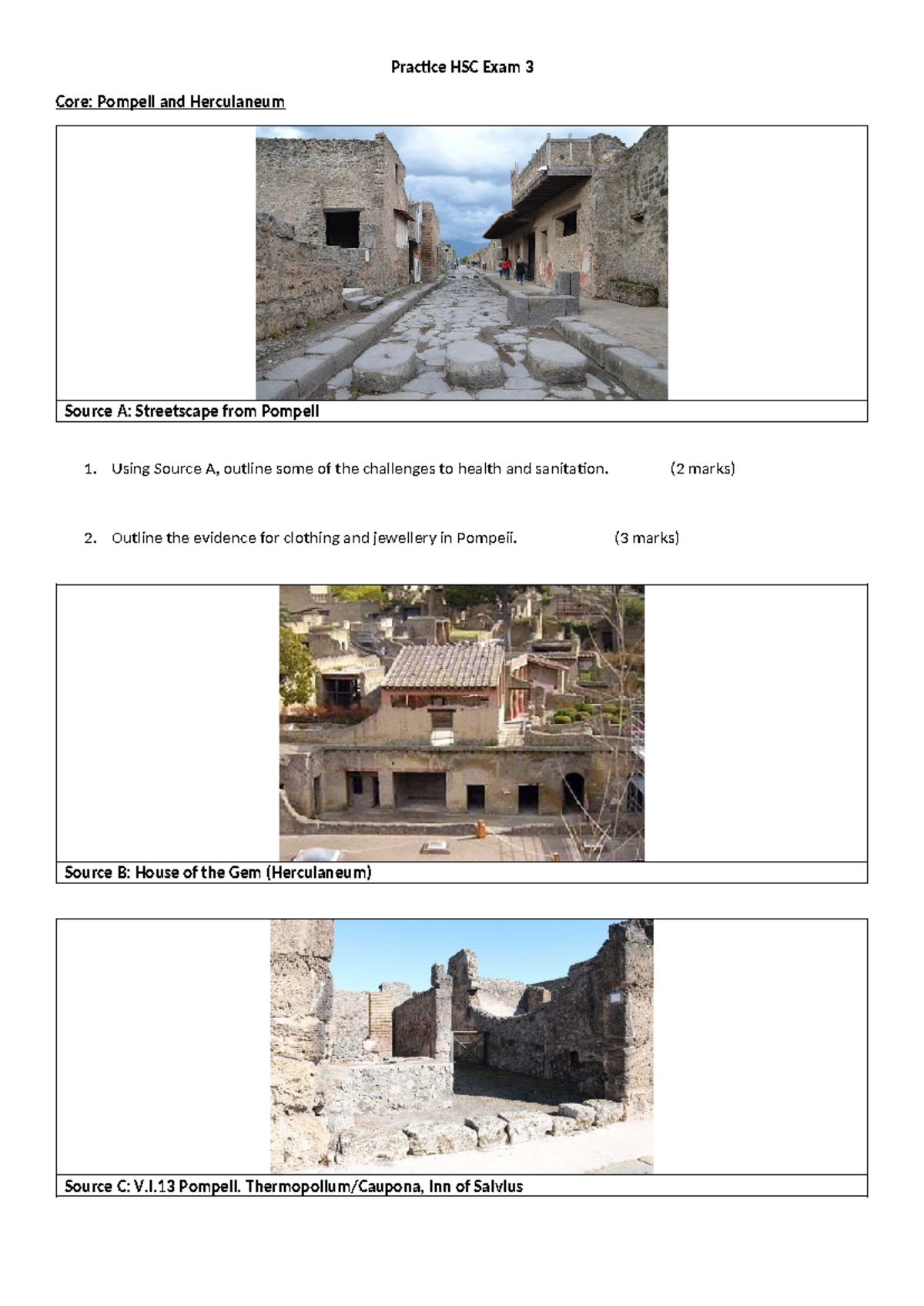 Practice HSC Exam 3 - n/a - Practice HSC Exam 3 Core: Pompeii and ...