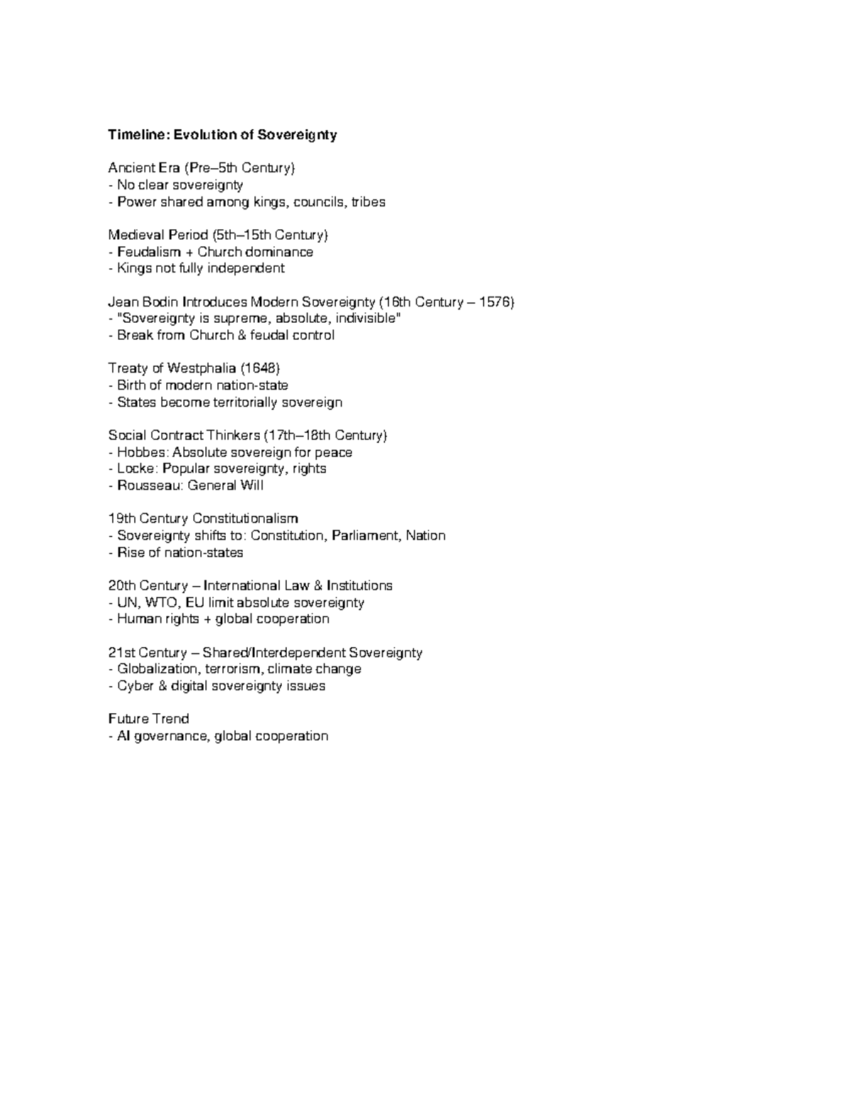 Sovereignty Timeline: Evolution from Ancient to 21st Century Notes ...