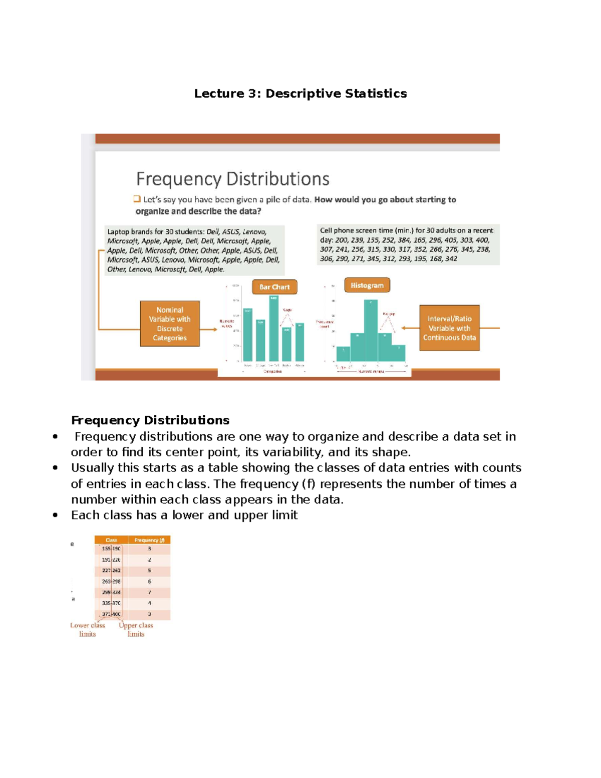 Lecture 3: Descriptive Statistics & Frequency Distributions - Studocu