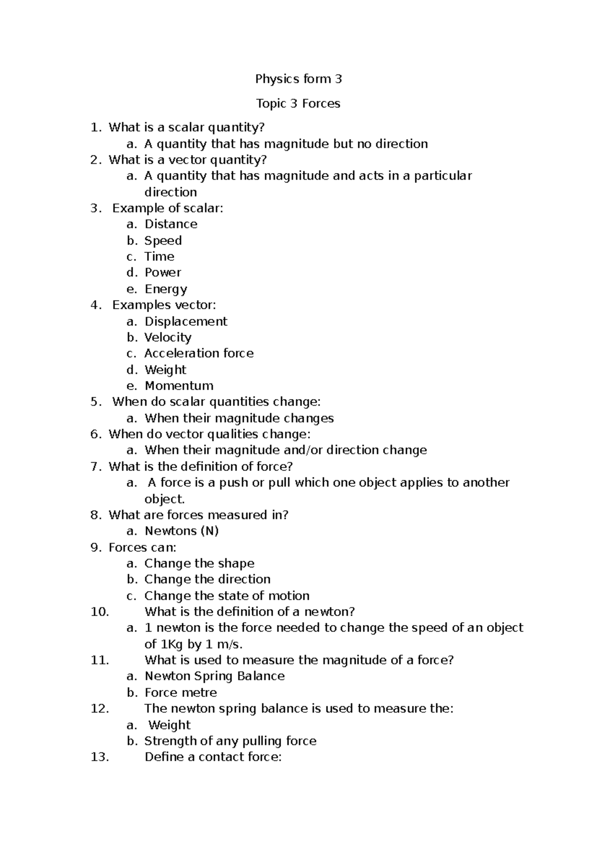 Physics Form 3: Topic 3 Forces - Scalars, Vectors, and Definitions ...