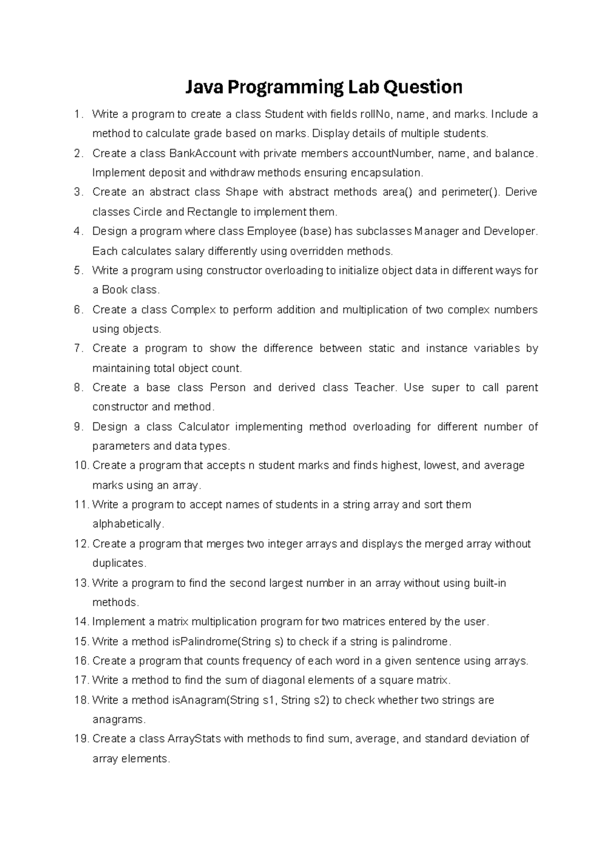 Java Programming Lab Questions and Exercises - Studocu