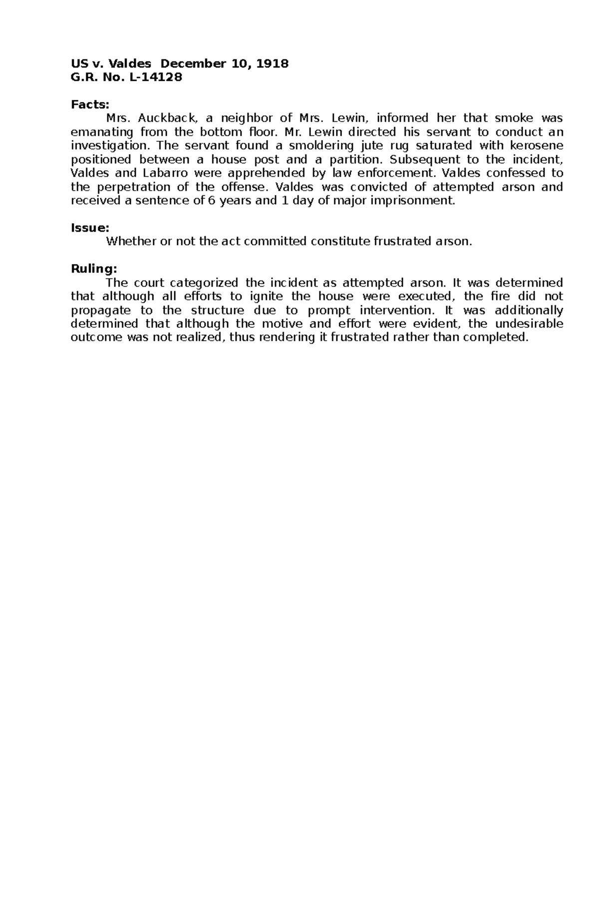 US v. Valdes: Attempted Arson Case Study Analysis - Studocu