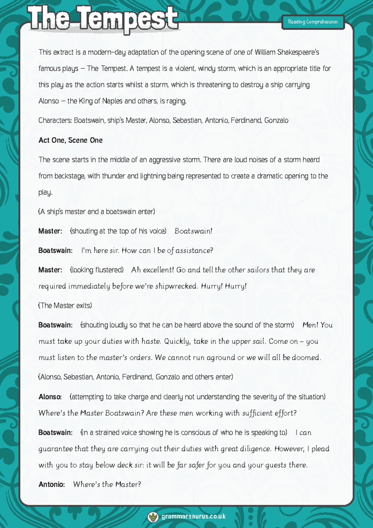 The Tempest (ENG 101) Reading Comprehension & Analysis Guide - Studocu