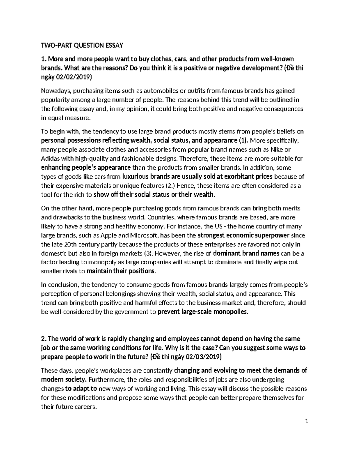 TWO-PART Question Essay: Analyzing Modern Consumer Trends and Work ...