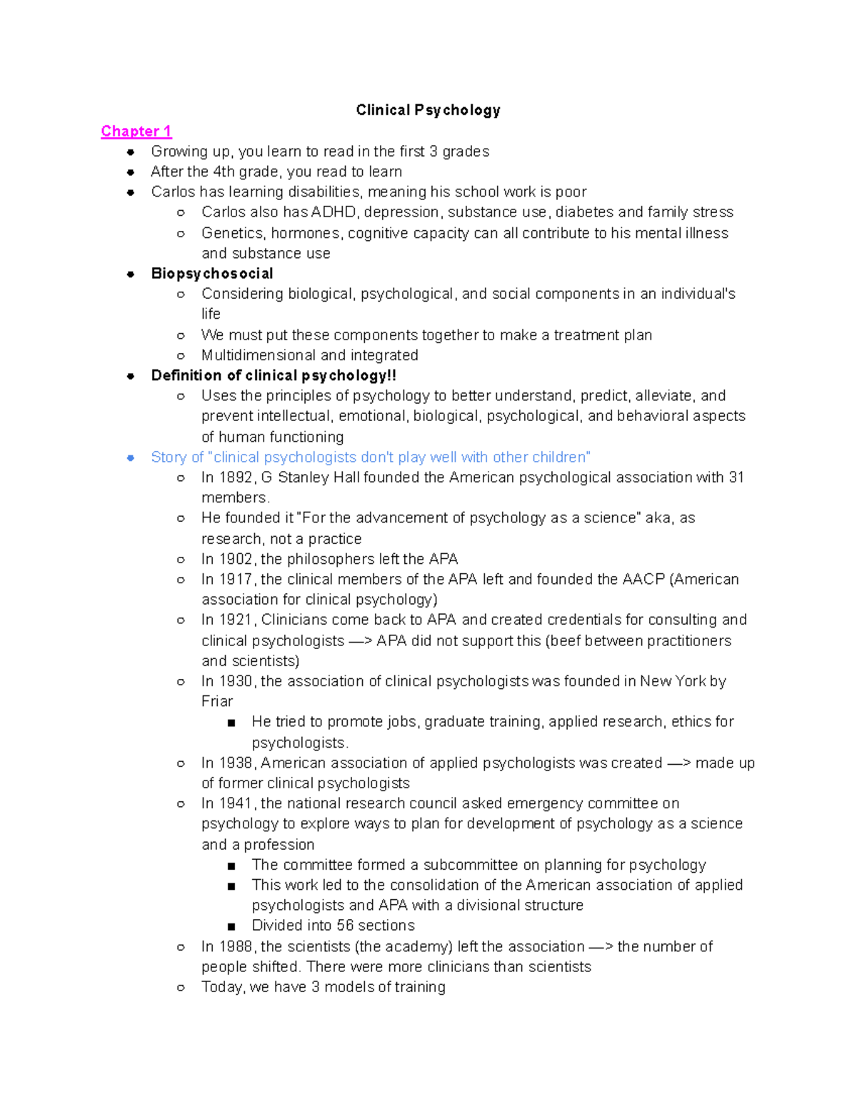 Clinical Psych - Class Notes: Key Concepts from Chapters 1-4 - Studocu