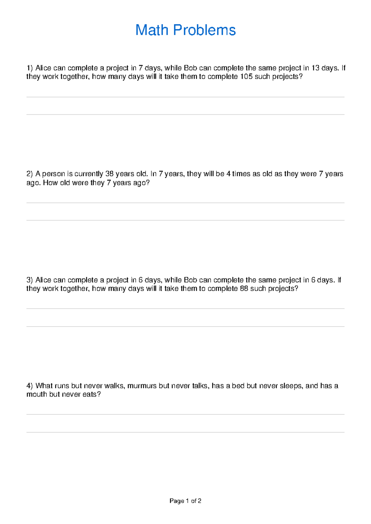 MATH WORD Problems (27): Solving Age & Work Challenges - Studocu