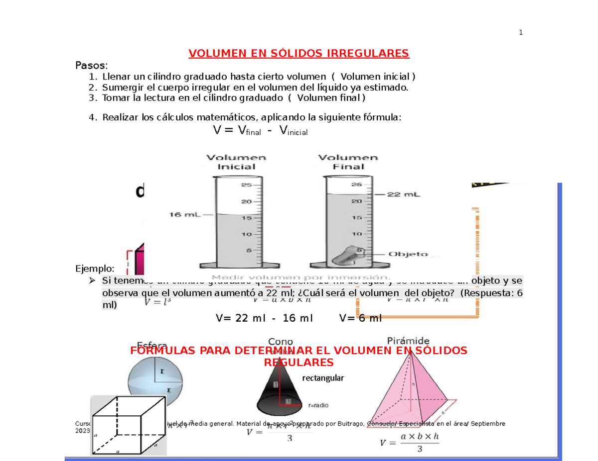 Cálculo del Volumen en Sólidos Irregulares - Química Inorgánica - Studocu