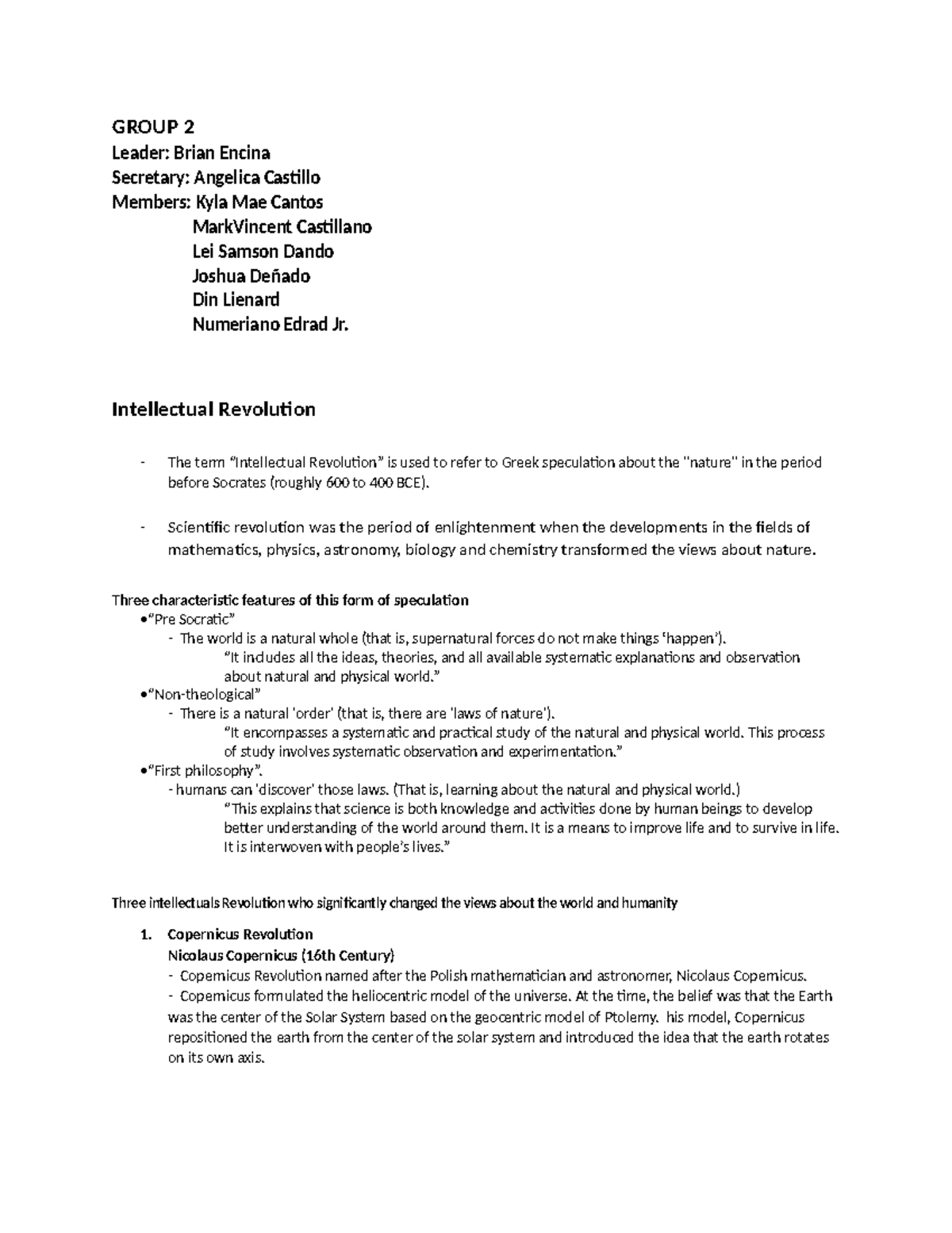 Intellectual-Revolution-STS - GROUP 2 Leader: Brian Encina Secretary ...