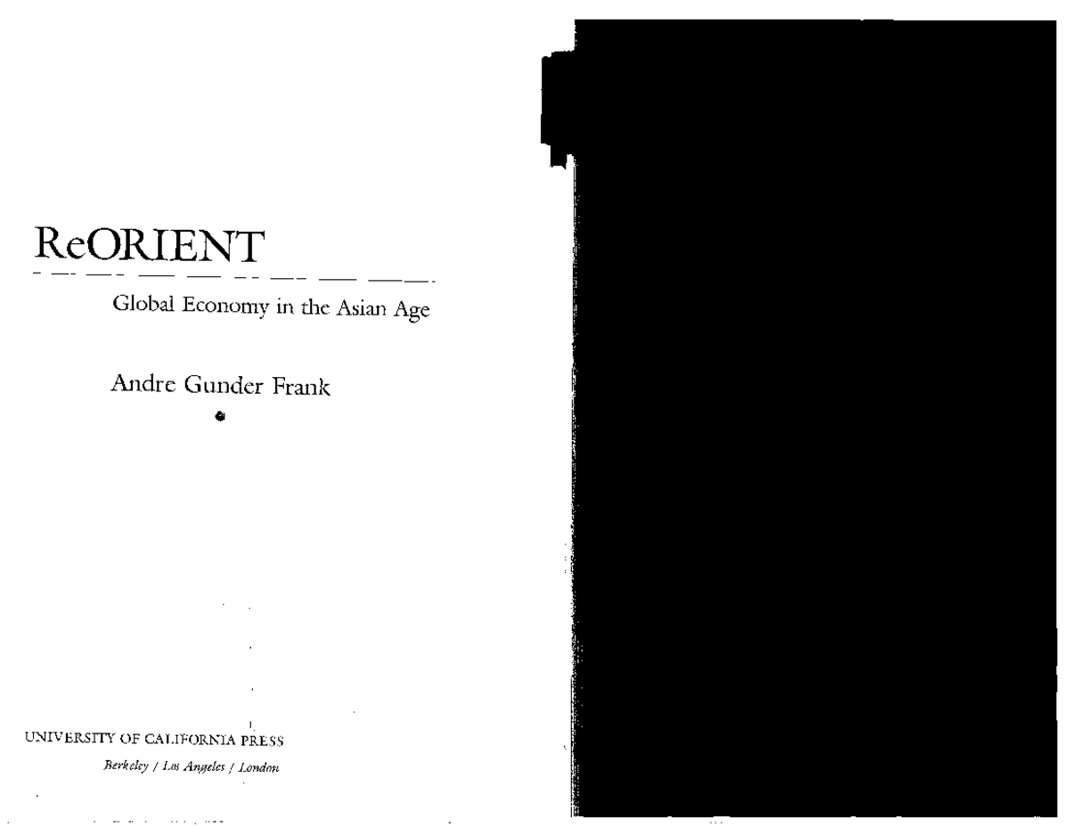 ReORIENT: Global Economy in the Asian Age - Chapter 1 Overview - Studocu