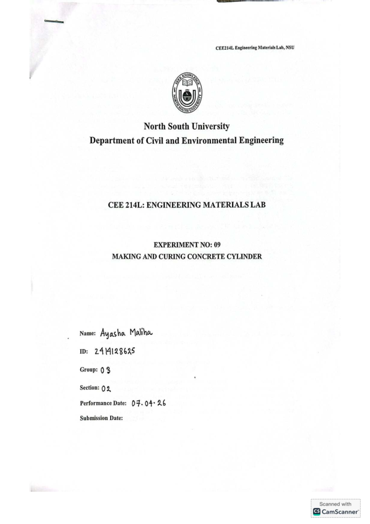 CEE214L Engineering Materials Lab: Exp. 09 - Making & Curing Concrete ...