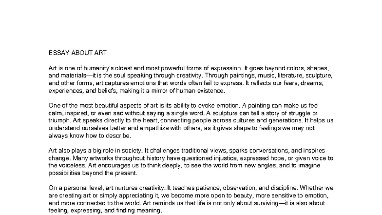 ESSAY ABOUT ART: Exploring Creativity and Expression - Studocu